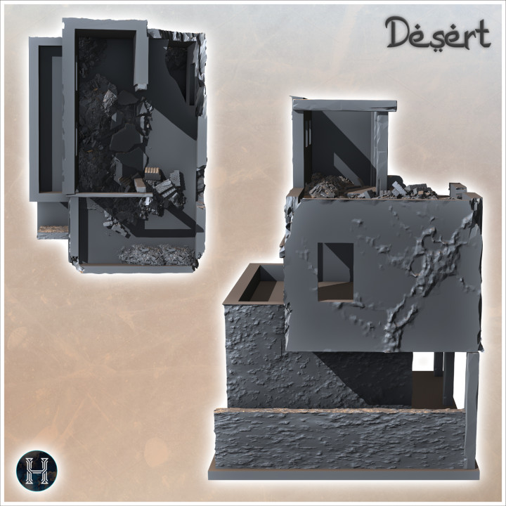 3D Printable Desert building with flat roof terrace and wall (12 ...