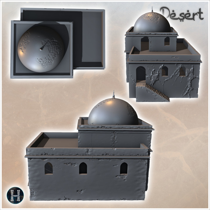 3D Printable Eastern building with floors, access stairs, roof terrace ...