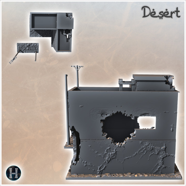 3D Printable Two-story desert building with flat roof and electrical ...