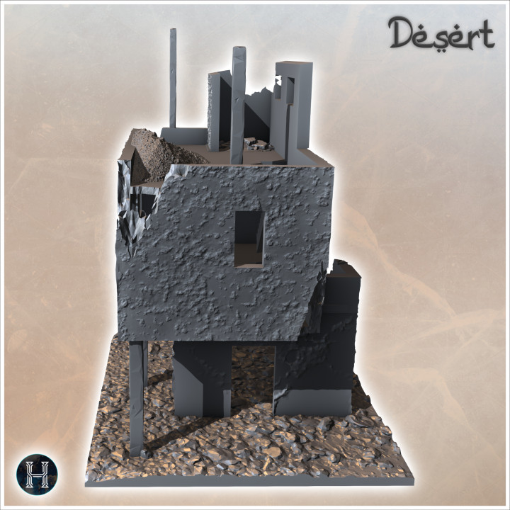 3D Printable Ruined flat-roofed desert building with wooden pillars (21 ...