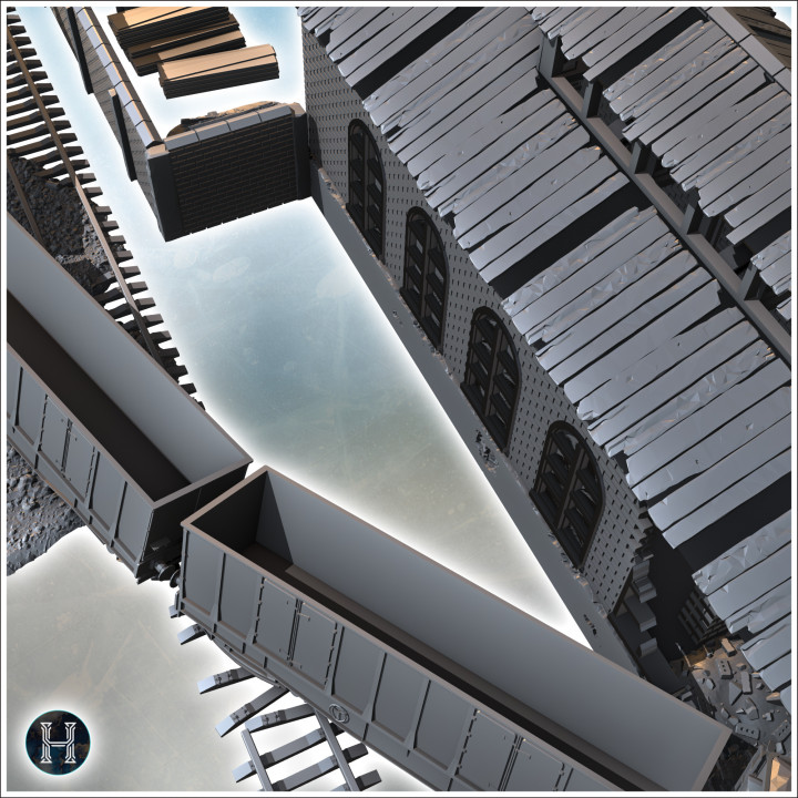 3D Printable Train derailment scene with destroyed shed, brick wall ...