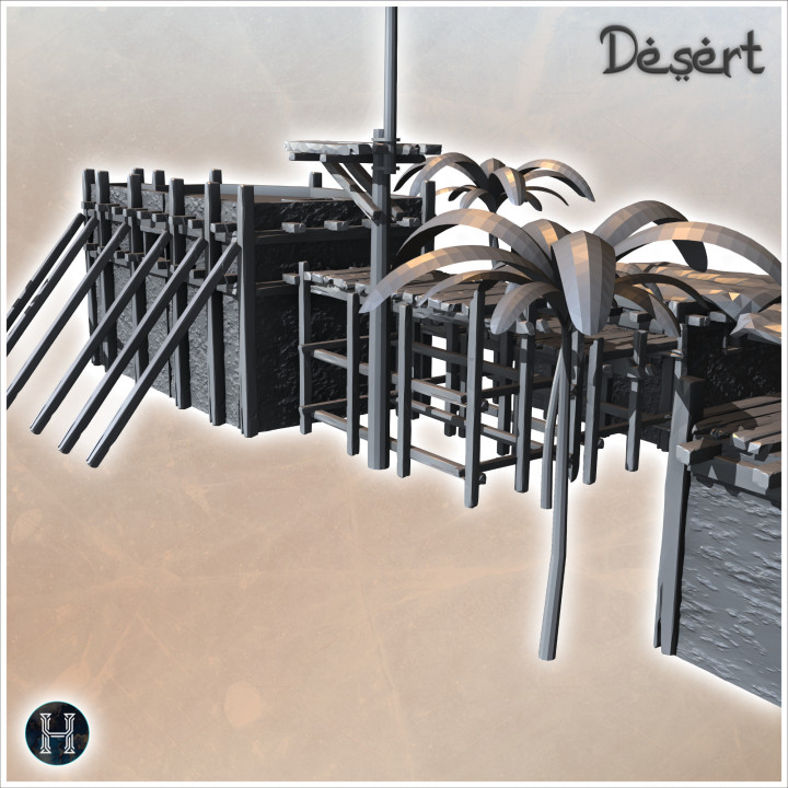 3D Printable Set of fortified Eastern buildings with palm trees ...