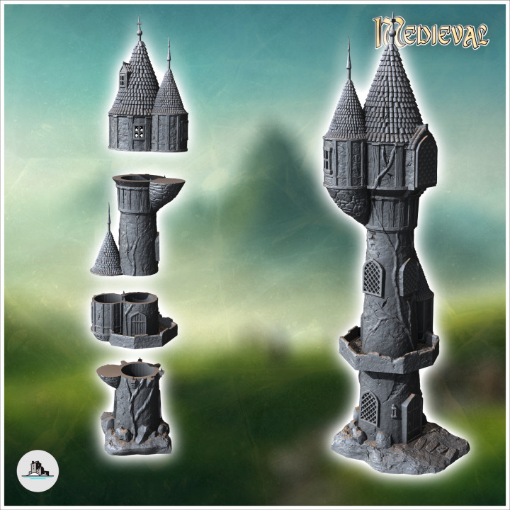 3D Printable Large, round, multi-storey medieval tower with arched ...