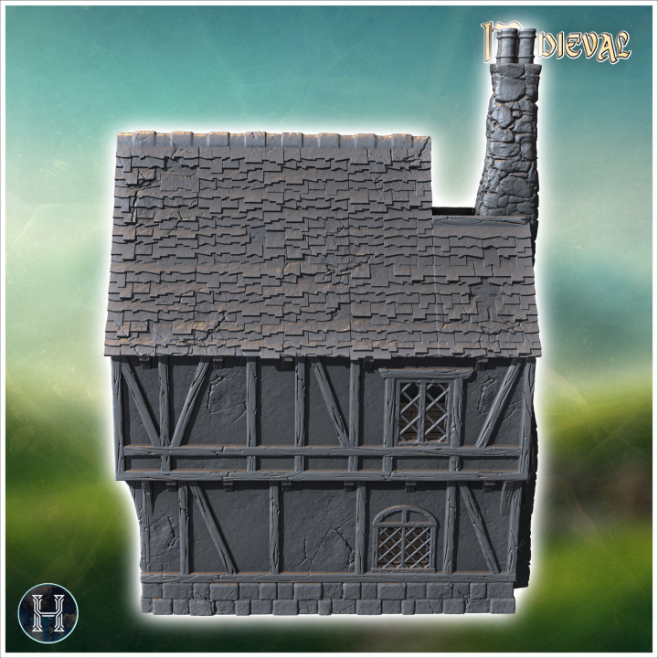 3D Printable Medieval house with chimney, concave roof and upside-down ...