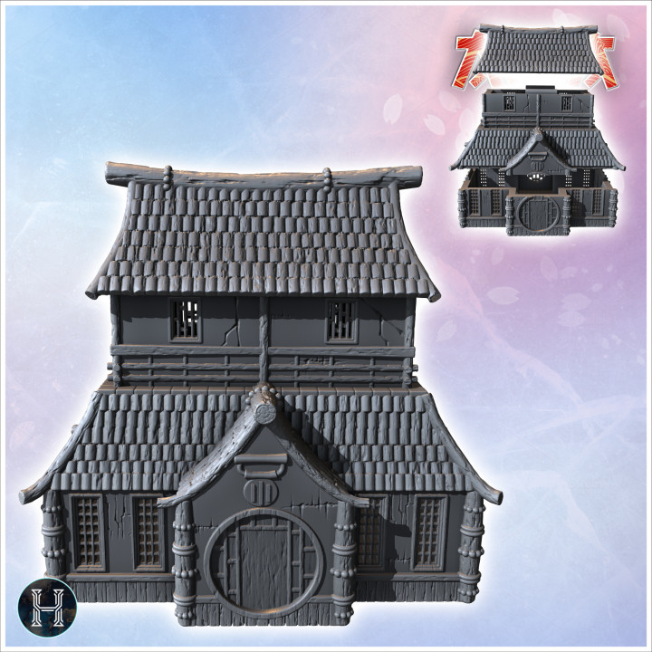 3D Printable Large multi-storey Asian building with round door entrance ...