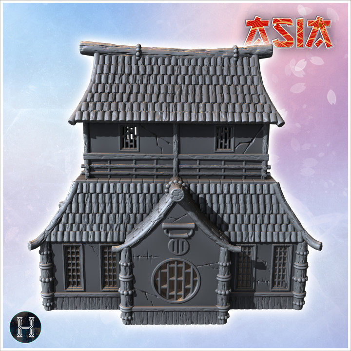 3D Printable Large multi-storey Asian building with round door entrance ...