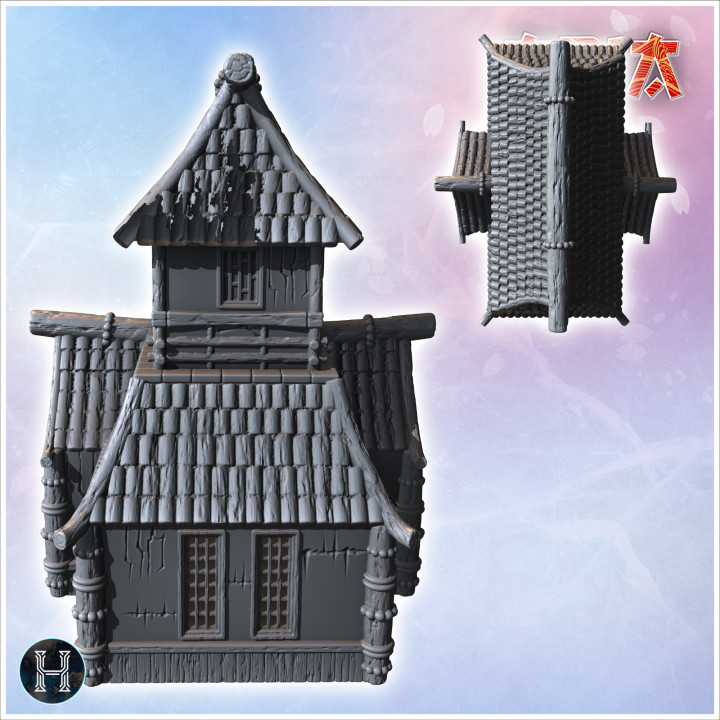 3D Printable Large multi-storey Asian building with round door entrance ...