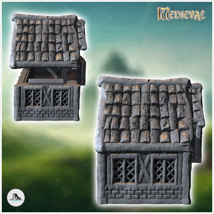 3D Printable Medieval building with multiple wooden doors, half ...