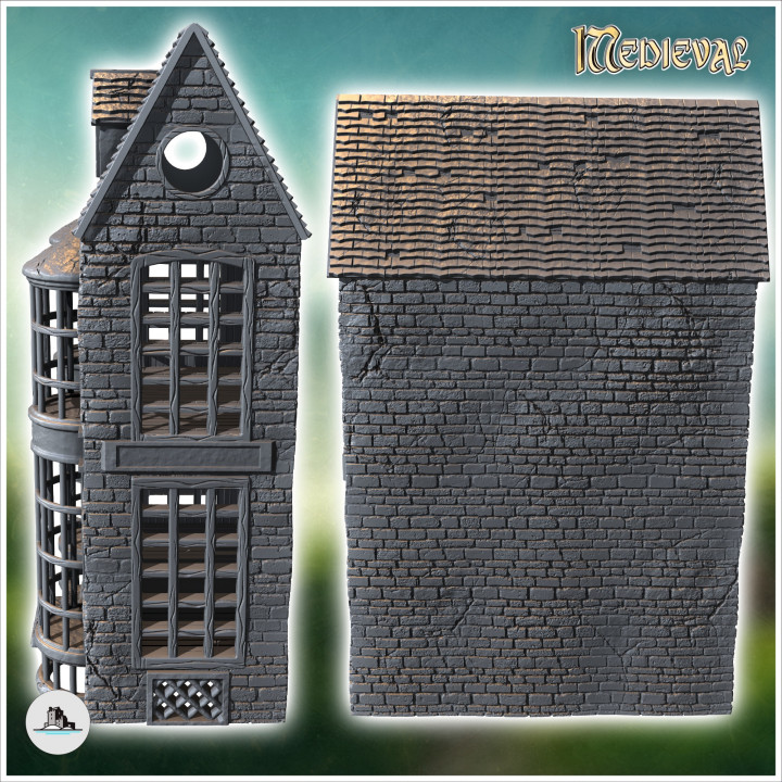 3D Printable Medieval stone building with storeys, tiled roof and ...