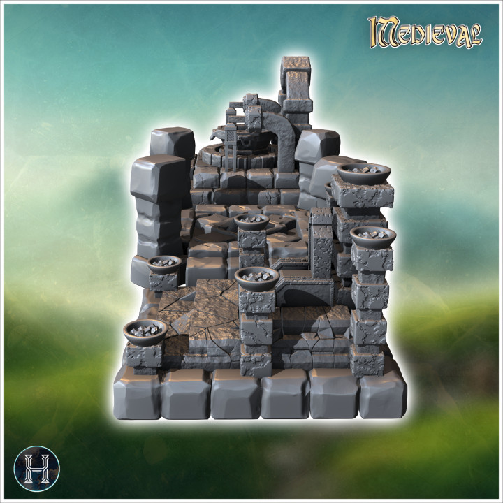 3D Printable Set of three stone ritual altars with arches and columns ...