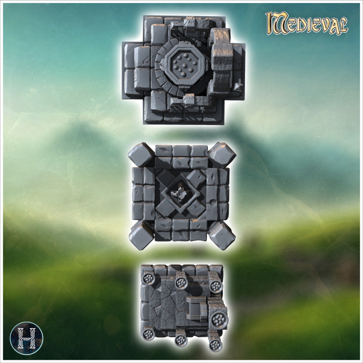 3D Printable Set of three stone ritual altars with arches and columns ...