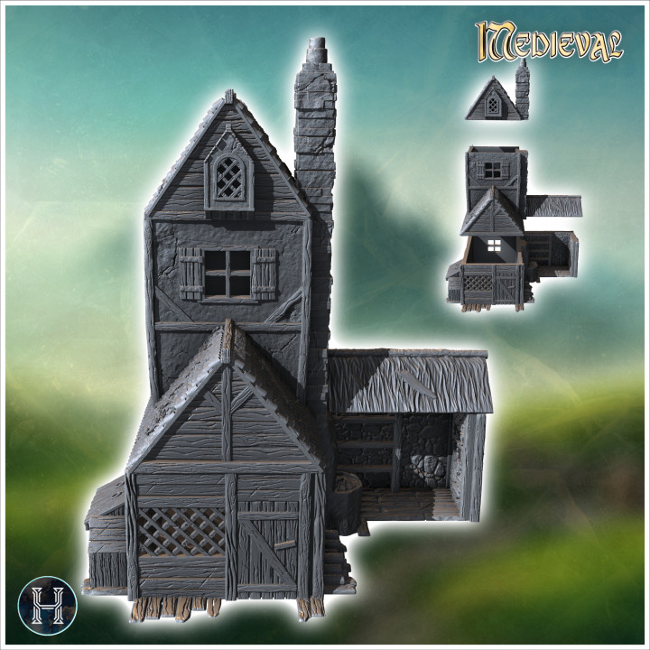 3D Printable Large medieval building with canopied outdoor fireplace ...