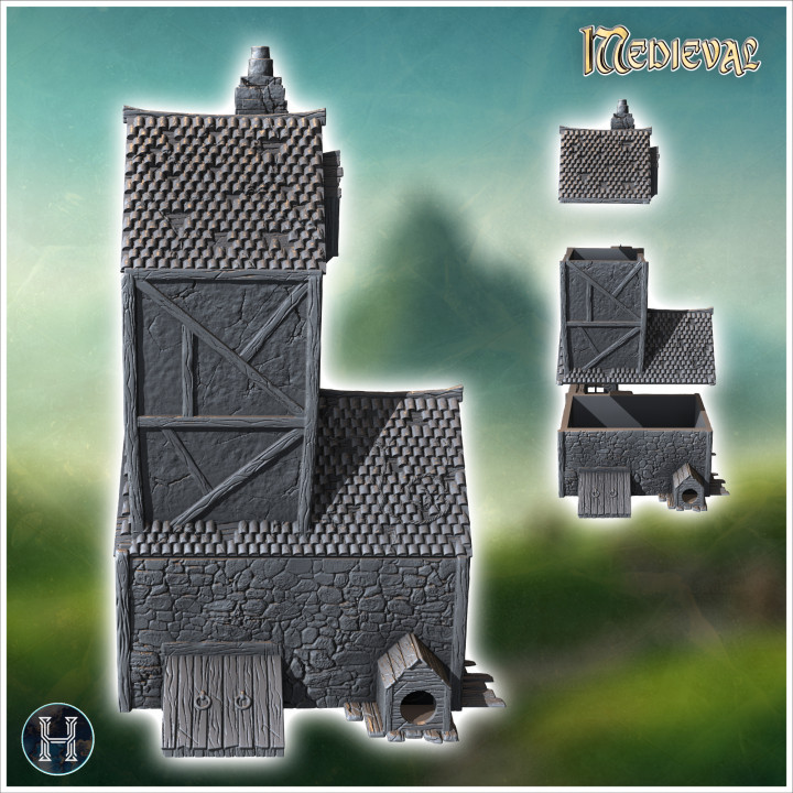 3D Printable Large medieval building with canopied outdoor fireplace ...