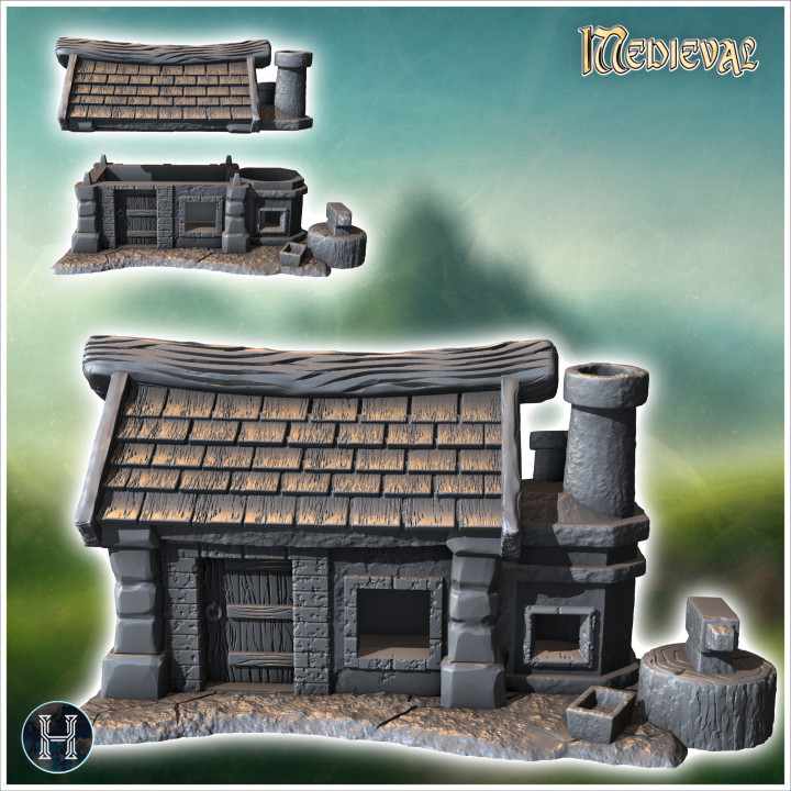 3D Printable Medieval forge with outdoor fireplace, anvil and tiled ...