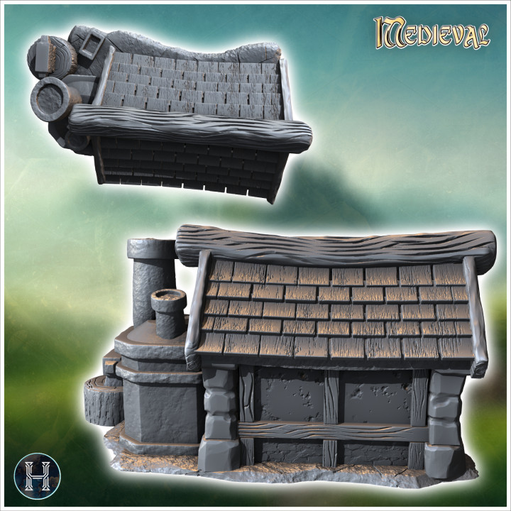 3D Printable Medieval forge with outdoor fireplace, anvil and tiled ...