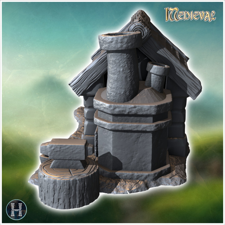 3D Printable Medieval forge with outdoor fireplace, anvil and tiled ...