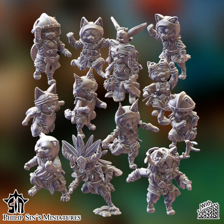 3D Printable Cat Sport Team by Sin's Miniatures