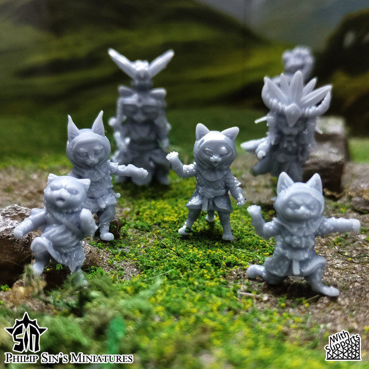 3D Printable Cat Sport Team by Sin's Miniatures