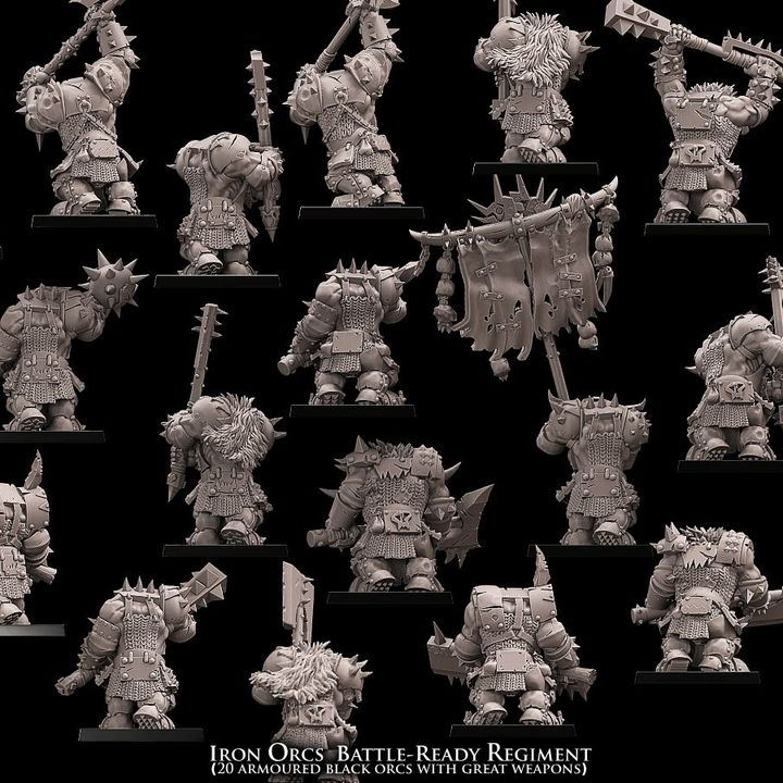 3D Printable Iron Orcs with great weapons Battle-Ready regiment (20 ...