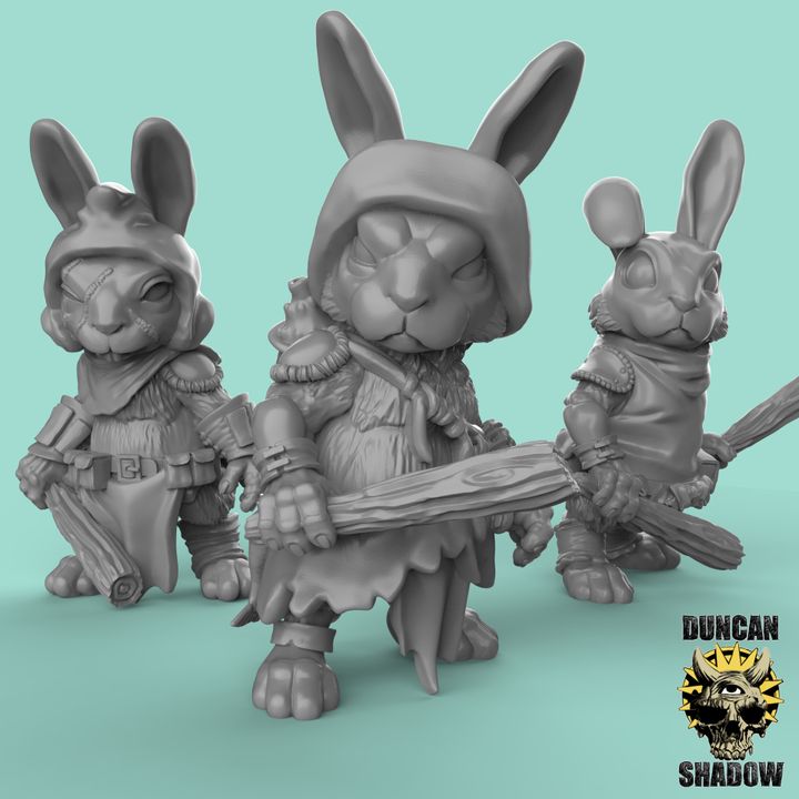 3D Printable Rabbit Folk with Clubs (Pre Supported) by Duncan Shadow