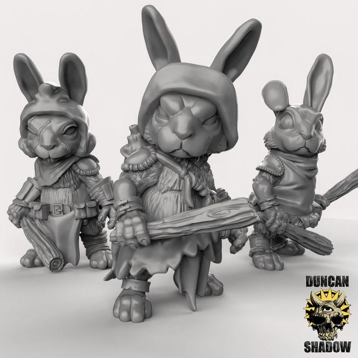 3D Printable Rabbit Folk with Clubs (Pre Supported) by Duncan Shadow