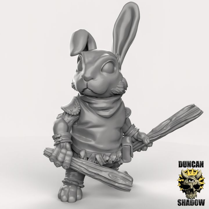 3D Printable Rabbit Folk with Clubs (Pre Supported) by Duncan Shadow
