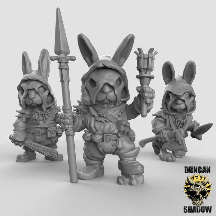 3D Printable Rabbit Folk Cultists (Pre Supported) by Duncan Shadow