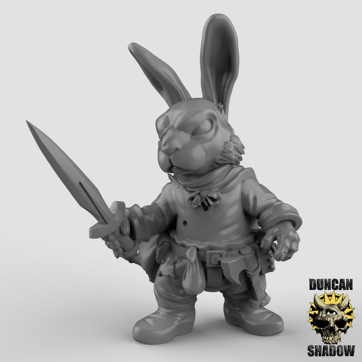 3D Printable Rabbit Folk with Hand Weapons (Pre Supported) by Duncan Shadow