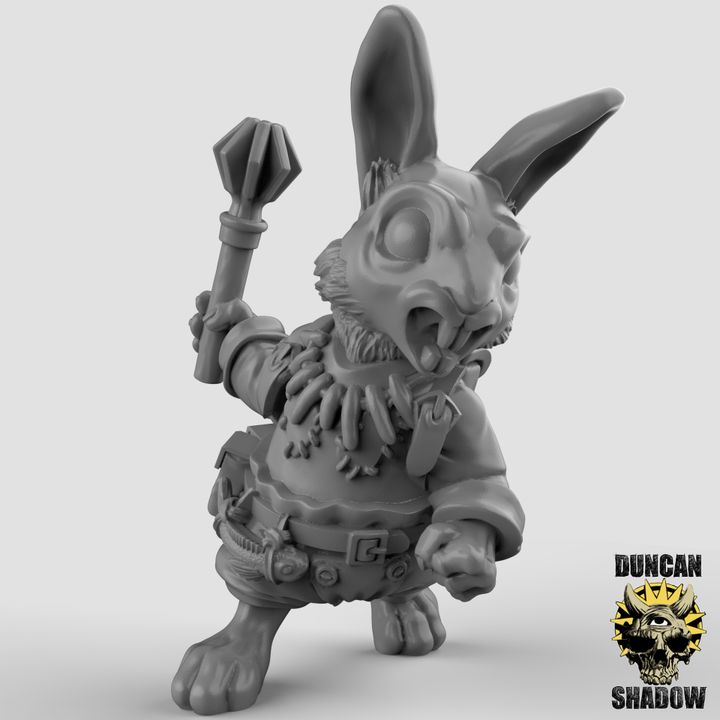 3D Printable Rabbit Folk with Hand Weapons (Pre Supported) by Duncan Shadow