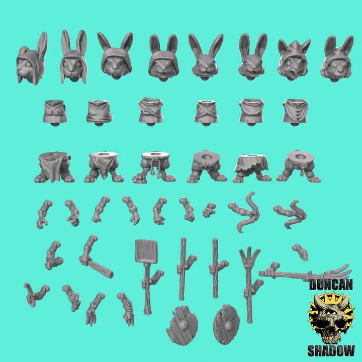 3D Printable Rabbit Folk Farmers Multipart Kit (Pre Supported) by ...
