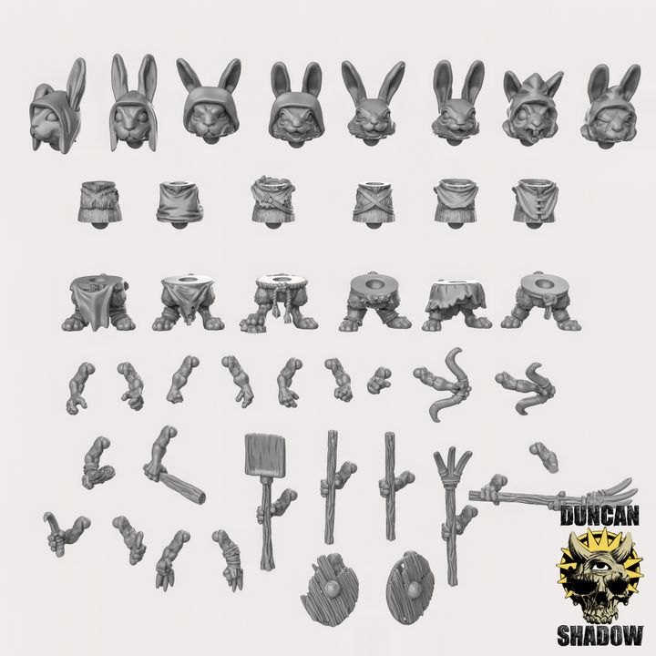 3D Printable Rabbit Folk Farmers Multipart Kit (Pre Supported) by ...