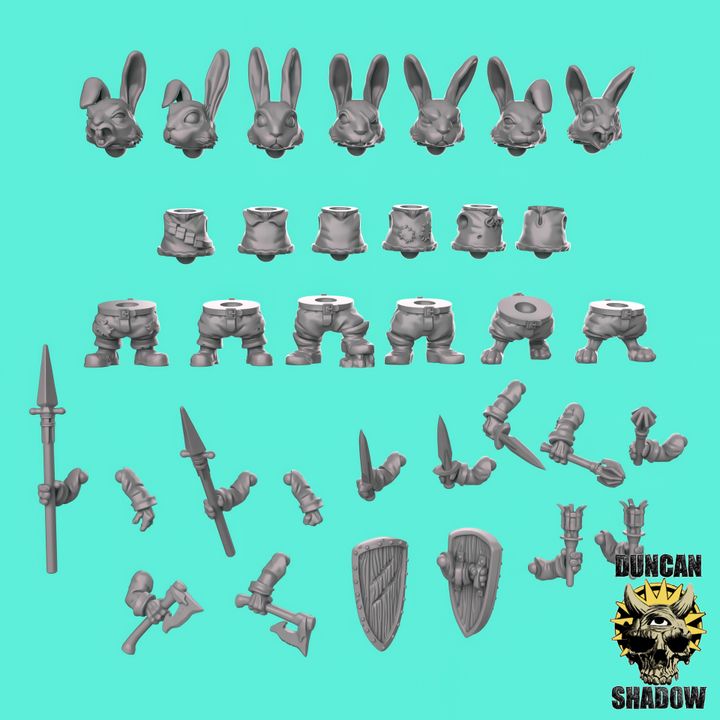 3D Printable Rabbit Folk Multipart Kit (Pre Supported) by Duncan Shadow