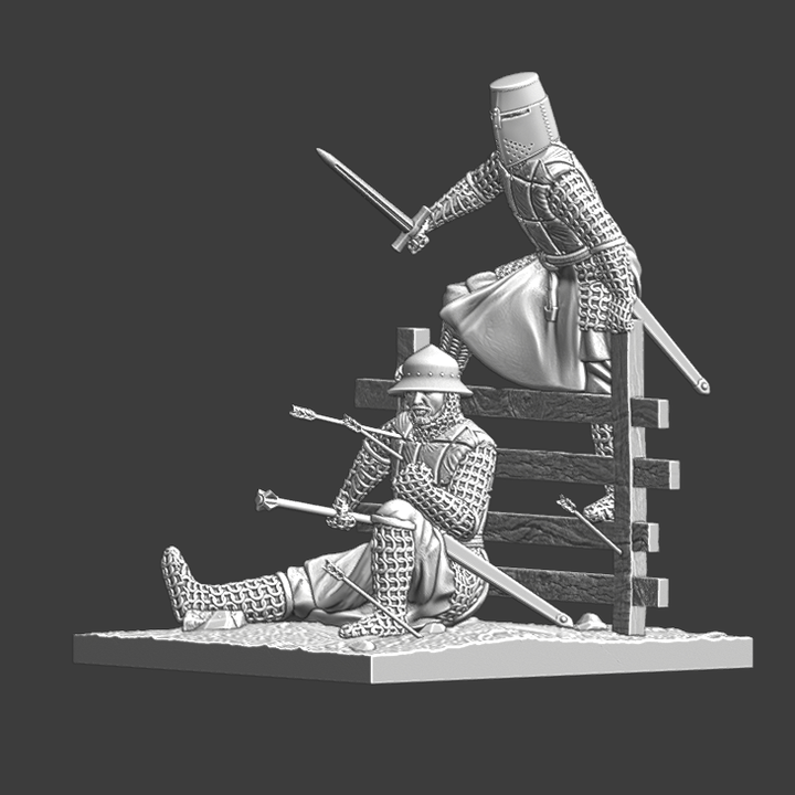 3D Printable Medieval model diorama - Wounded sergeant and knight by ...