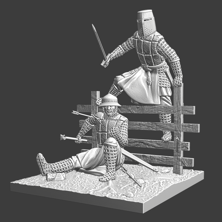3D Printable Medieval model diorama - Wounded sergeant and knight by ...
