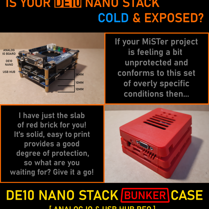 3D Printable DE10 Nano stack - MiSTer project BUNKER case. by Adam Freeman