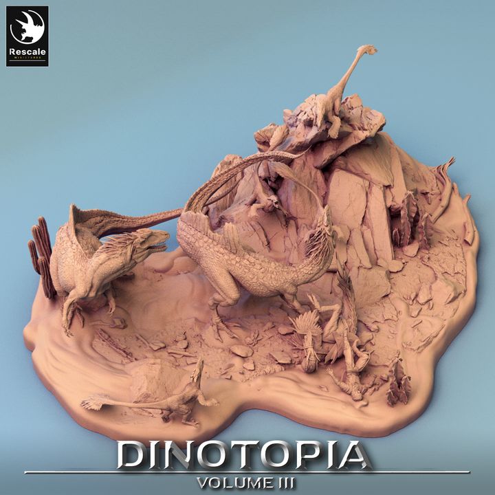 3D Printable Dinotopia Diorama Battle by Rescale Miniatures