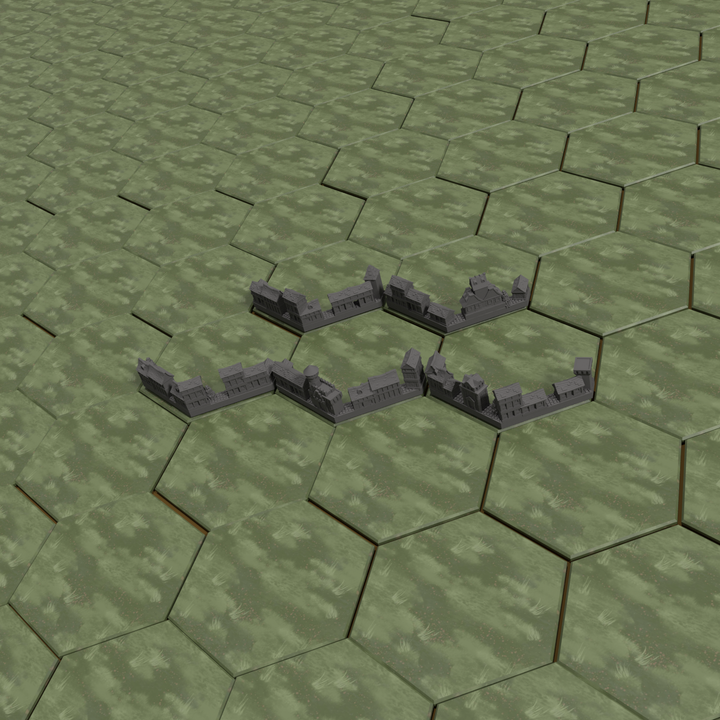 3D Printable Scenery Hex Edge Medieval Towns by Andy at MeepleForge