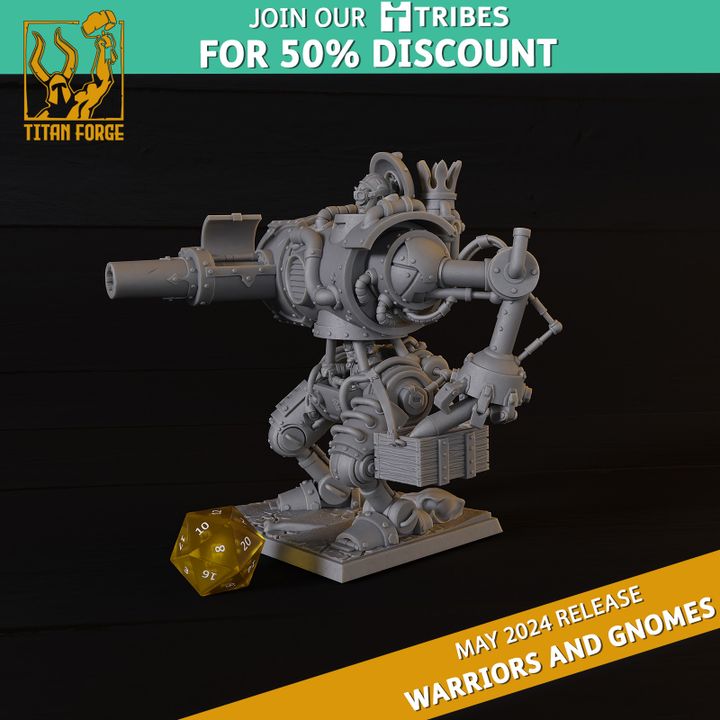 3D Printable Warriors and Gnomes Gnome Hero Mech by Titan Forge Miniatures