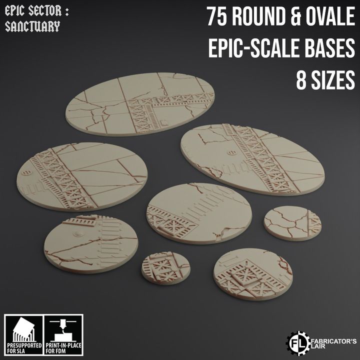 3D Printable 75 ROUND AND OVALE SCI-FI BASES 8 SIZES for Epic-scale Sci ...