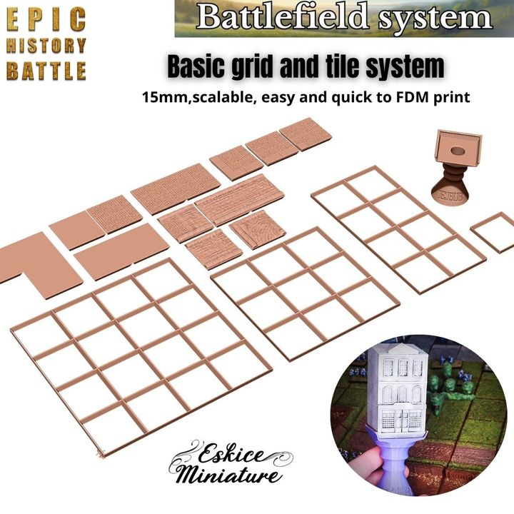 3D Printable Battlefield GRID system with basic tiles for Epic History ...