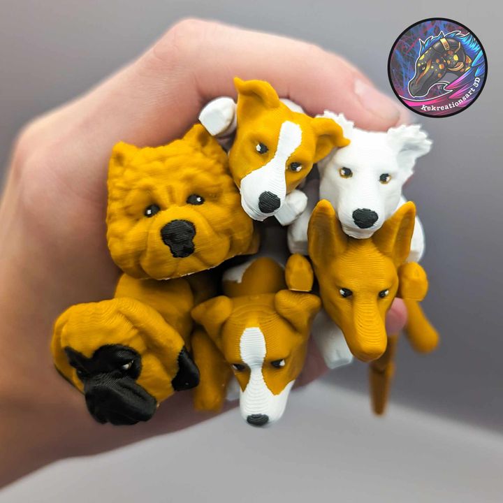 3D Printable Baby Flexi Dog Keychain Set 6 2 of 2 by Kirsten M
