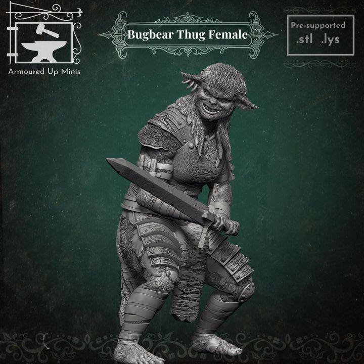 3D Printable Bugbear Thug Female by Armoured Up Minis