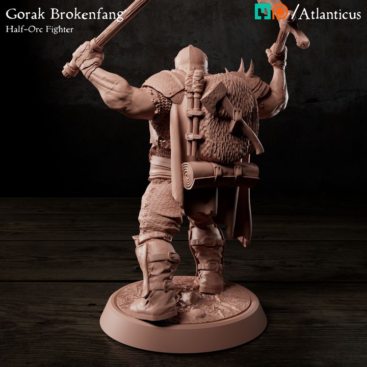 3D Printable Male Half-Orc Fighter - Gorak Brokenfang - Handaxes by ...