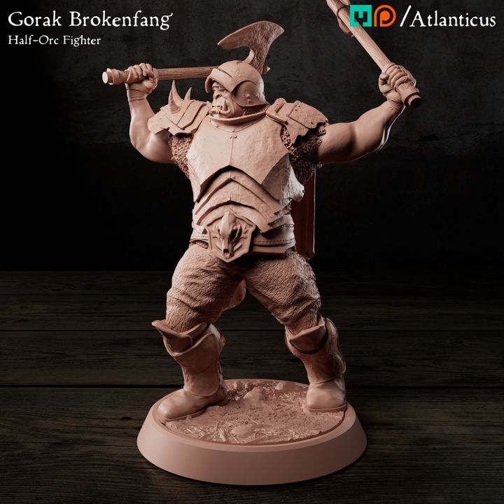3D Printable Male Half-Orc Fighter - Gorak Brokenfang - Handaxes by ...
