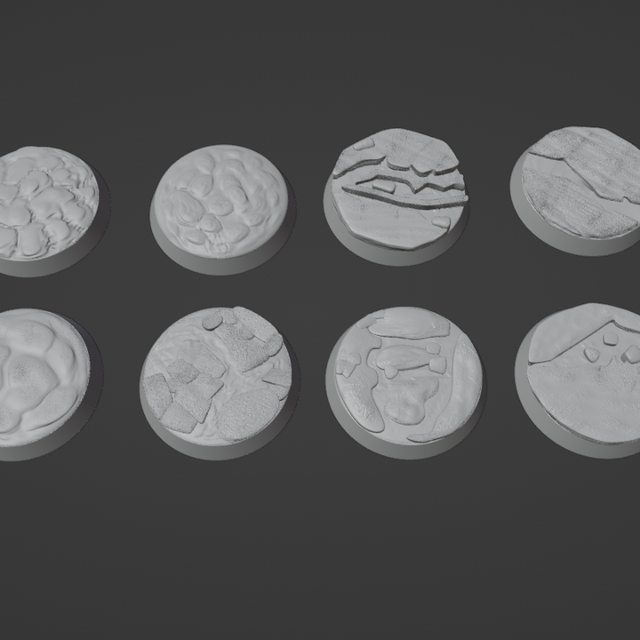 3D Printable Basalt with Magma Bases 25mm round x8 by Amateur Allies