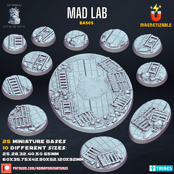 3D Printable Mad Lab Bases (Pre-supported) by Admiral Apocalypse