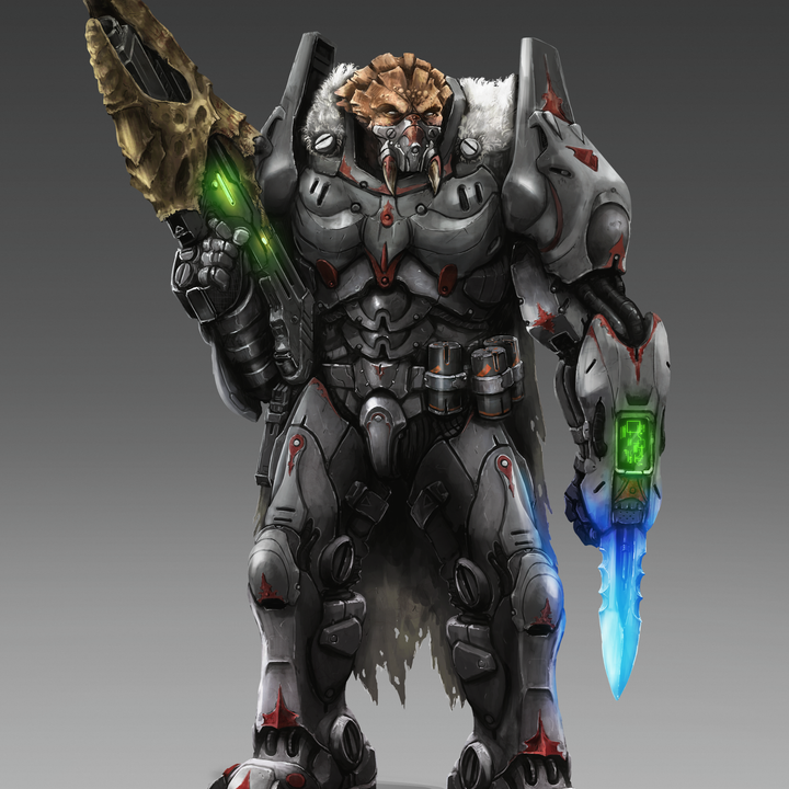 3D Printable Warpath Universe Blaine in Peacekeeper Armour by Mantic Games®