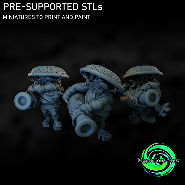 3D Printable Firebeards - Asian dwarf with cannons by Mysterious Stew