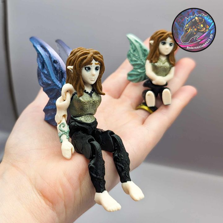 3D Printable Flexi Mini Fairy and Tiny Fairy Keychain by Kirsten M