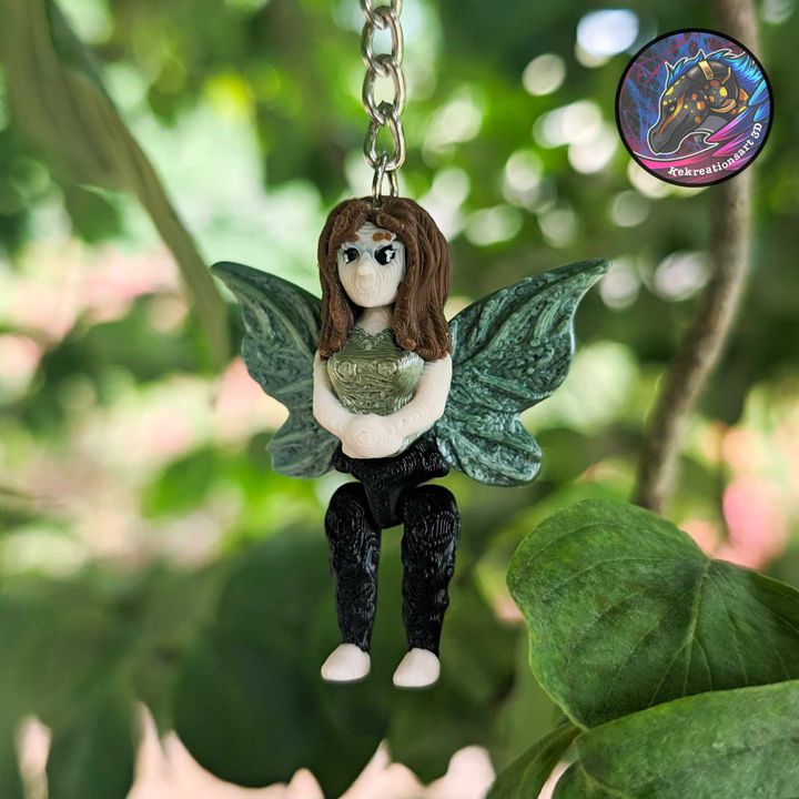 3D Printable Flexi Mini Fairy and Tiny Fairy Keychain by Kirsten M